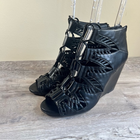 Metaphor | Shoes | Metaphor Black Laceup Wedge Open Peep Toe Bootie ...